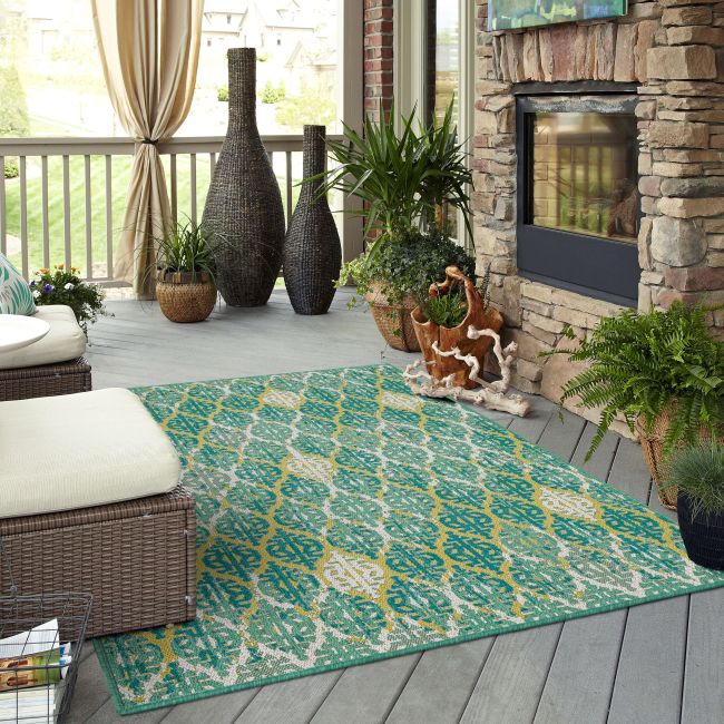 Mohawk Home - MH Outdoor - Stamped Ikat Dark Teal - 5' 3" X 7' 6" from ...